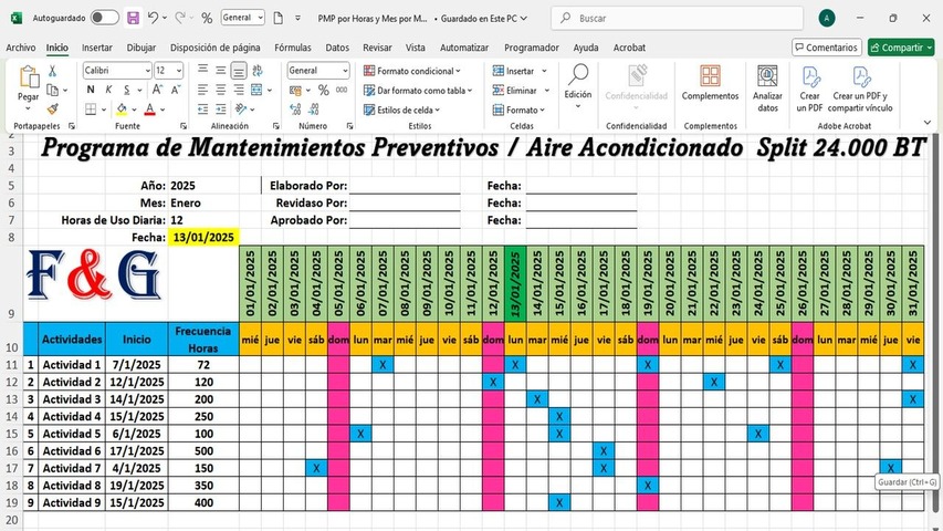Programa de Mantenimiento Mes por Mes y Frecuencia en Horas de Uso - Helingeniero