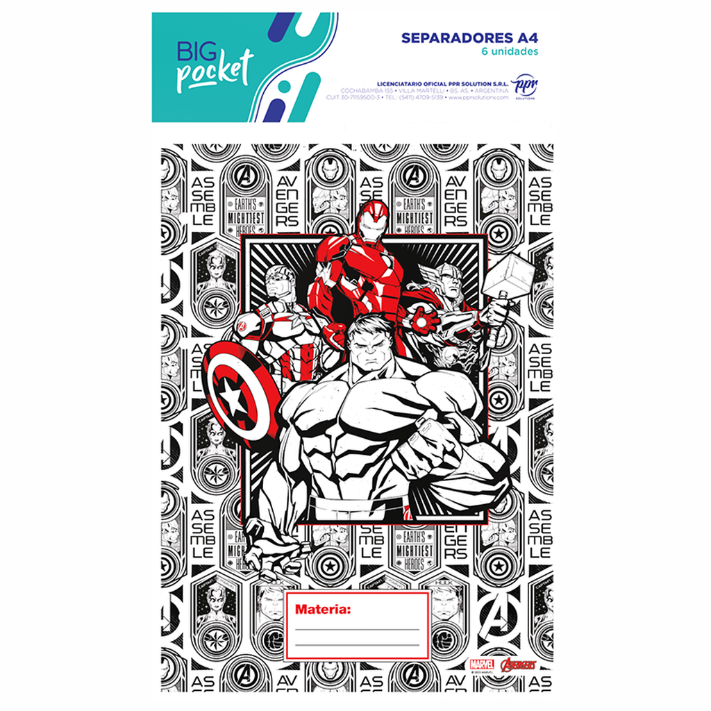 Separadores A4 PPR Avengers "Historieta" x6 - Batik - Librería & Papelería